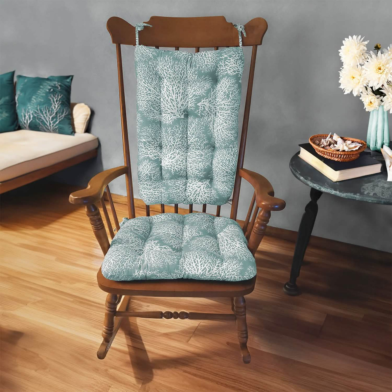 Ariel Fan Coral Rocking Chair Cushions - Latex Foam Fill – Barnett Home ...