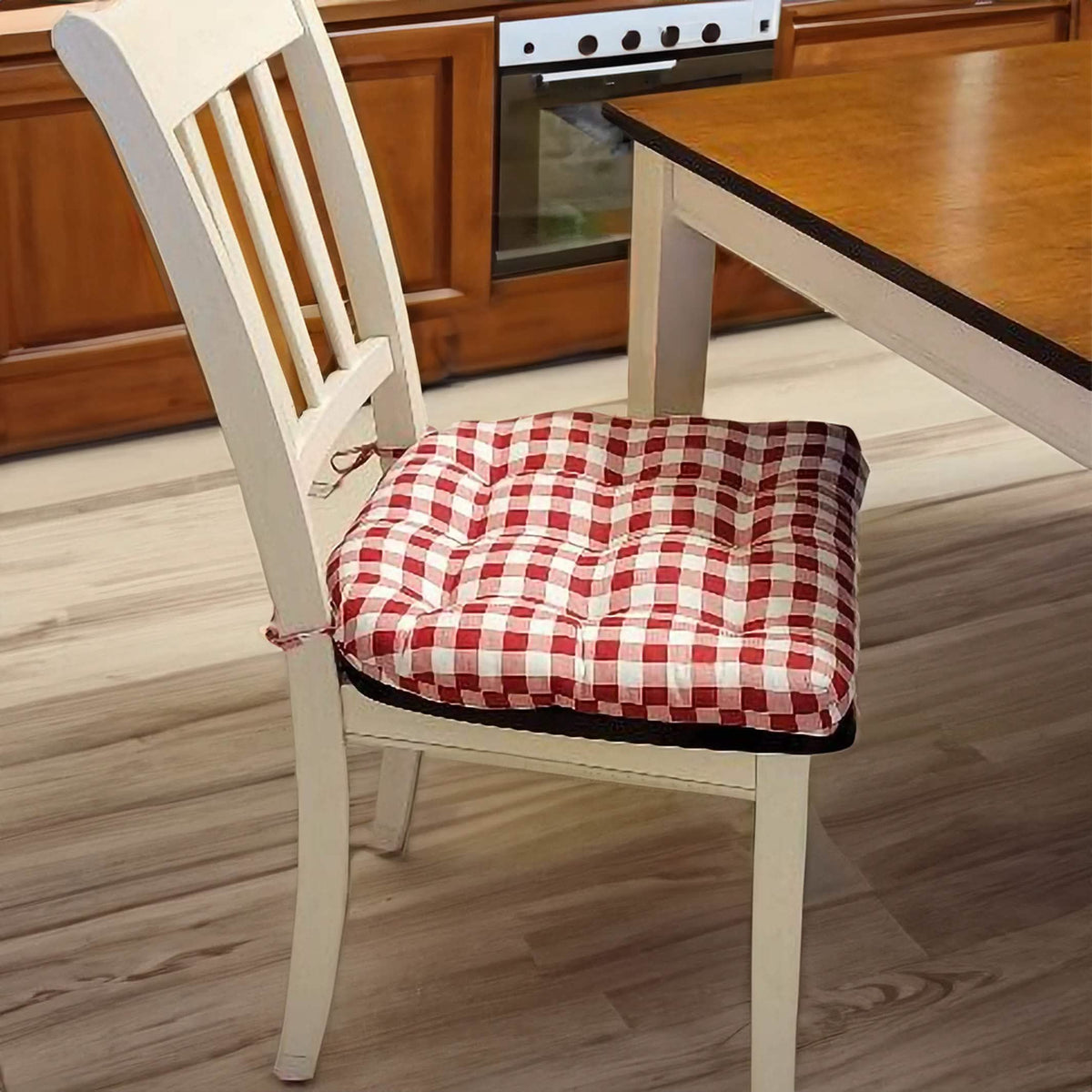 Classic Check Red Dining Chair Pads - Made in USA 100% Cotton