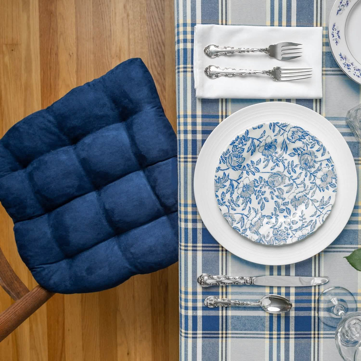 Micro-Suede Royal Blue Dining Chair Pads - Latex Foam Fill, Reversible ...