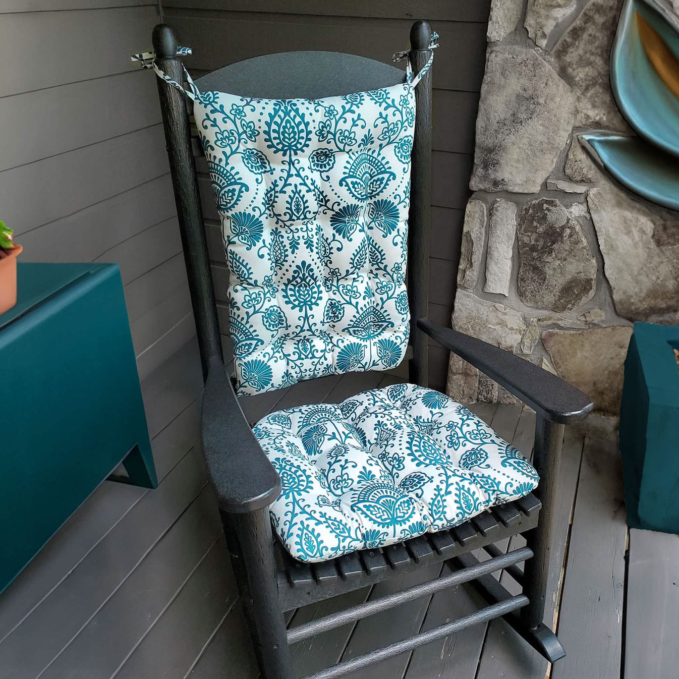 Sylvan Teal Arts & Crafts Porch Rocker Cushions - Fade Resistant ...