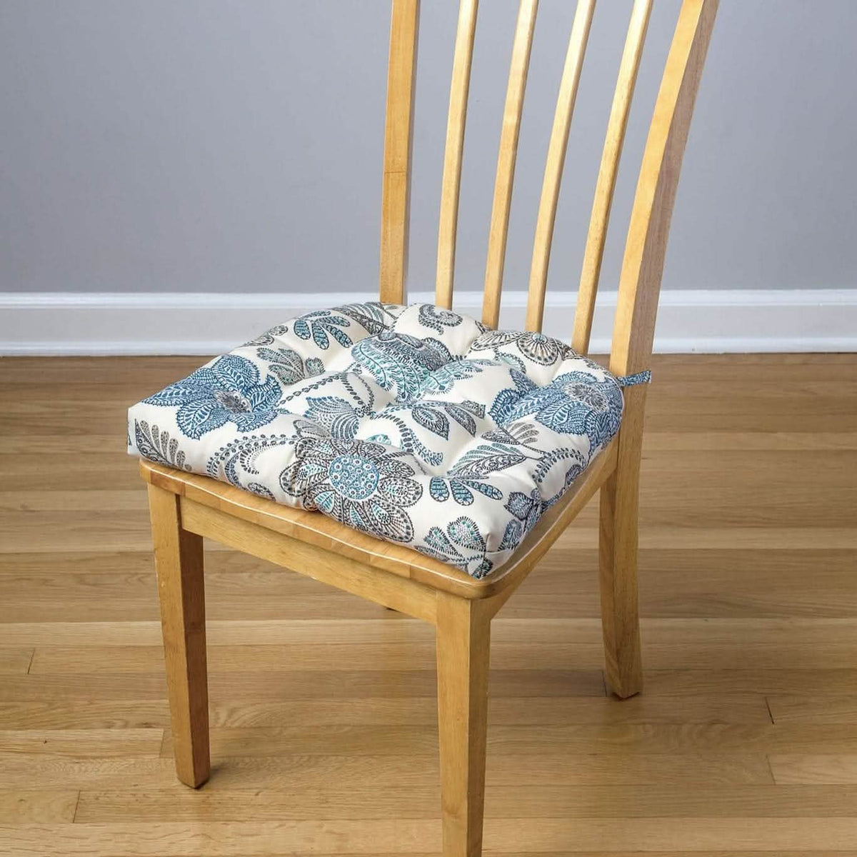 Boutique Floral Blue Indoor / Outdoor Dining Chair Pad - Latex Foam Fi ...